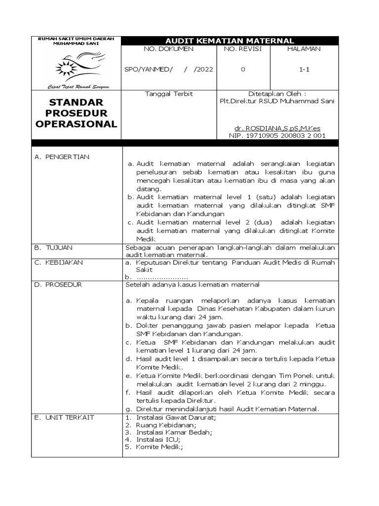 Sop Audit Kematian Maternal | PDF