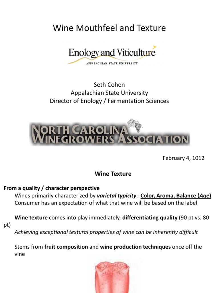 Wine Mouthfeel and Texture Author Seth Cohen | PDF | Phenolic Content In Wine | Taste