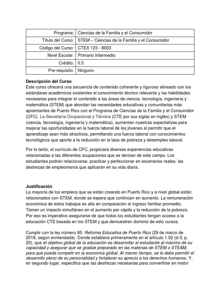 Integración de STEM en el currículo de Ciencias de la Familia y el ...