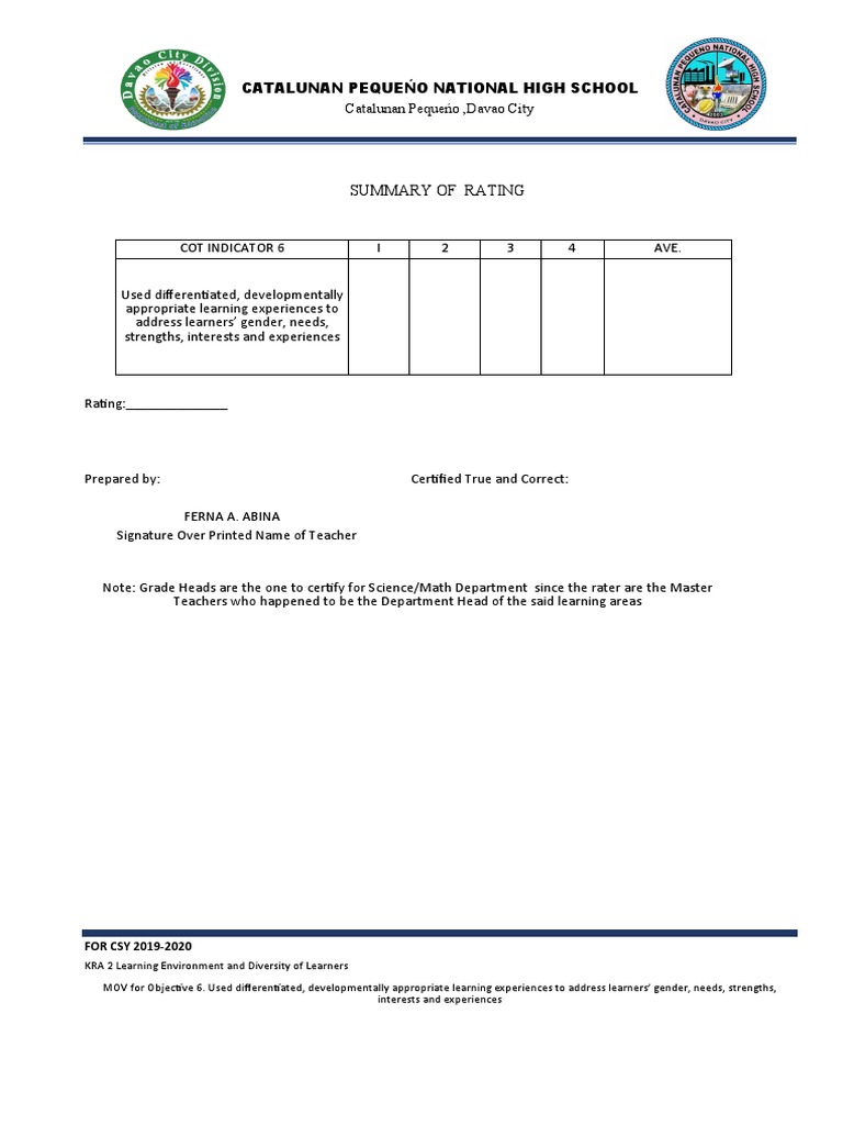 Kra 2 Objective 6 For Qualityefficiency | PDF | Learning ...