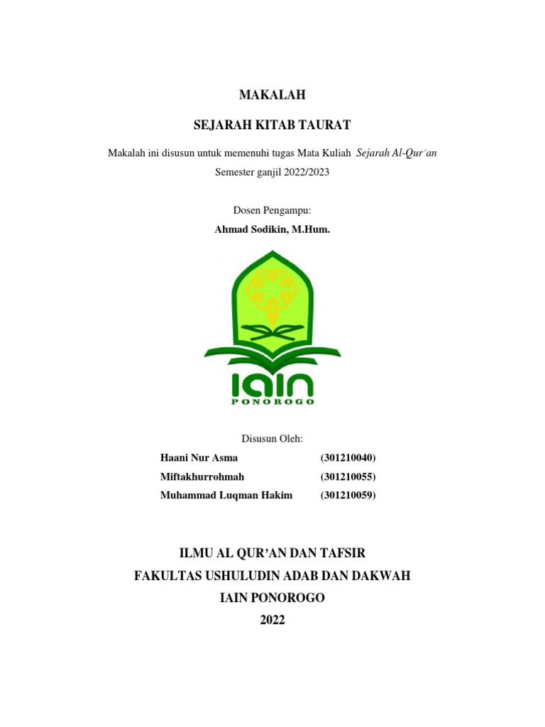 Sejarah dan Biografi Kitab Taurat | PDF | Ilmu Sosial | Agama ...