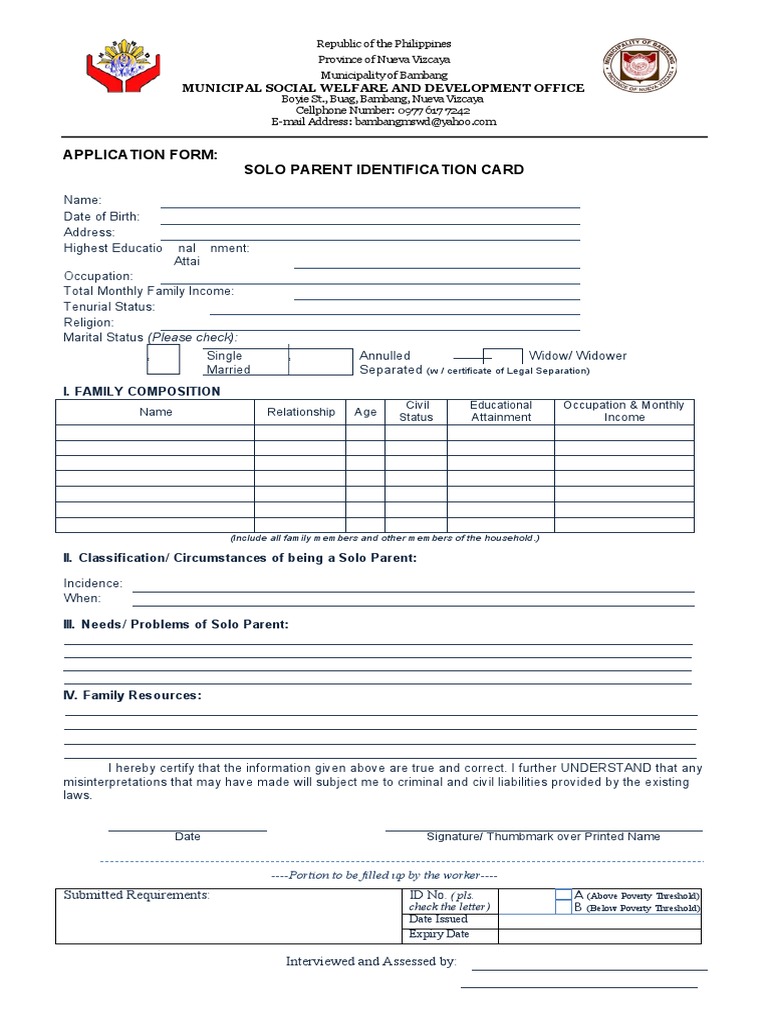 Solo Parent Application Form | PDF