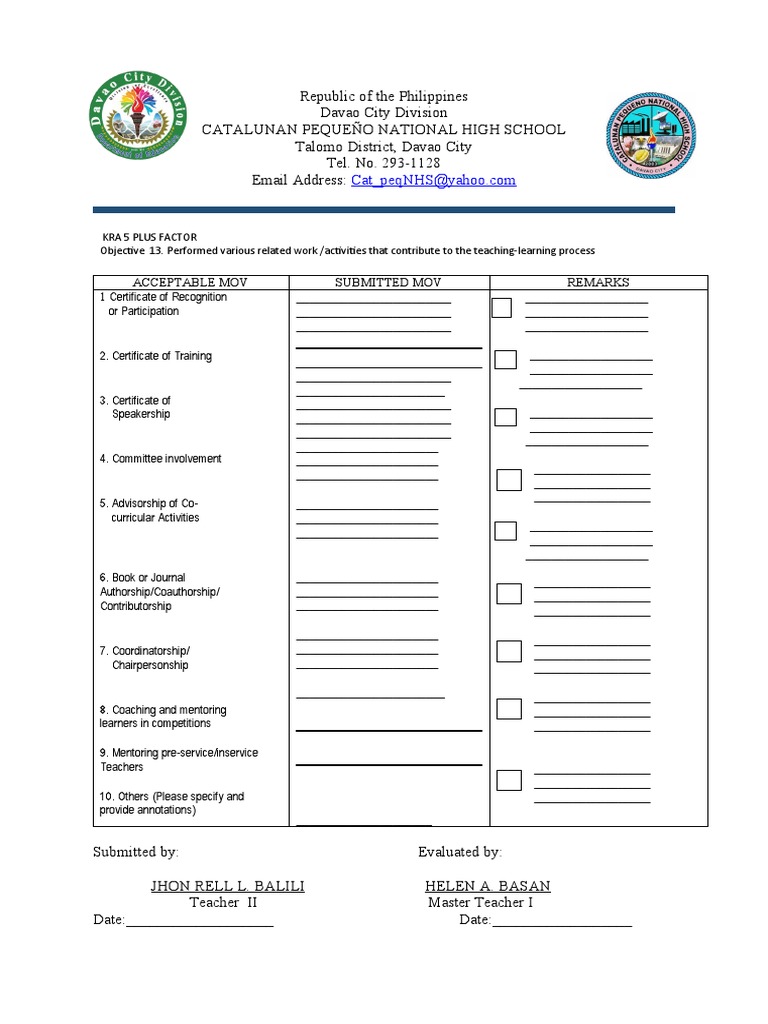KRA 5 OBJECTIVE 13 Performed Various Related Work Activities That ...