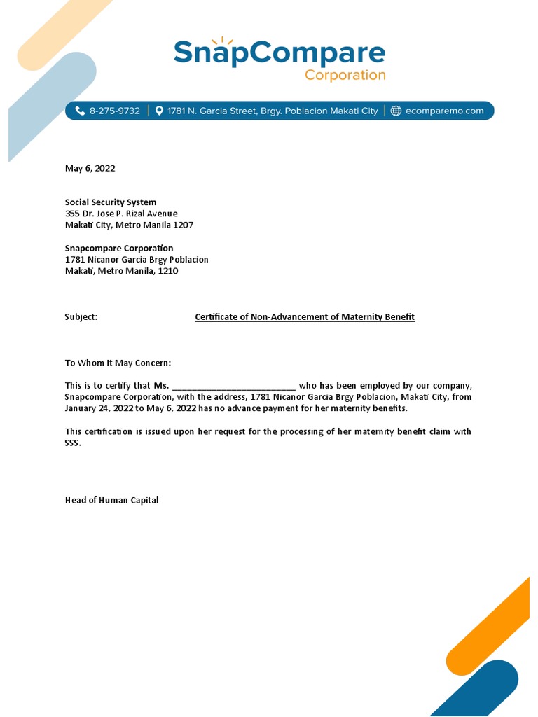 Certificate of Non Cash Advancement - SSS | PDF | Finance & Money ...