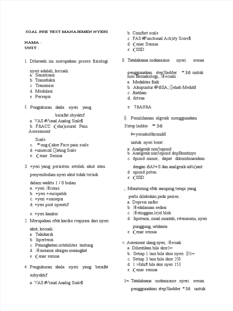 Soal Pre Test Manajemen Nyeri | PDF
