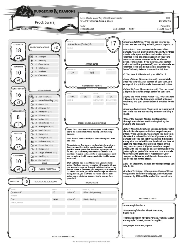 Prock Swaraj Lvl 4 Tortle Monk | PDF | Ships