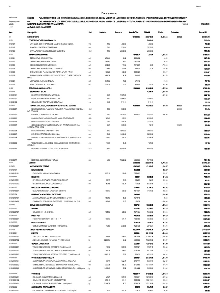 Presupuesto: S10 Página | PDF | Ingeniero civil | Materiales de construcción