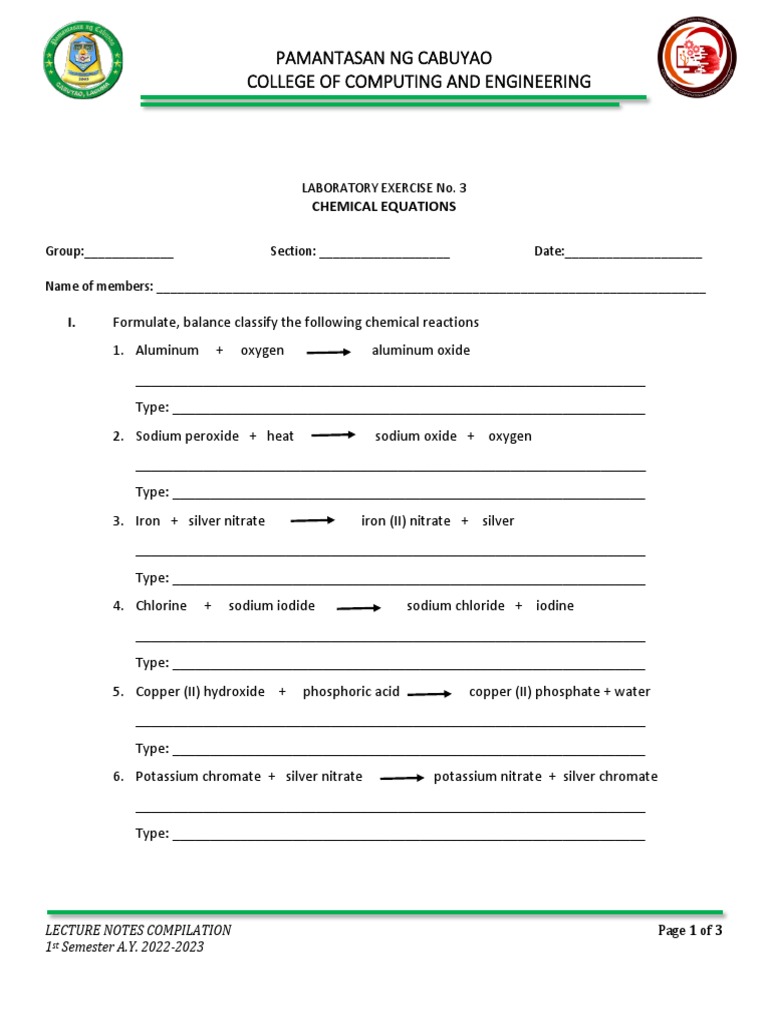 Coe 102 Labratory Exercise No 3 Week 3 Chemical Nomenclature Pdf Hydroxide Oxide