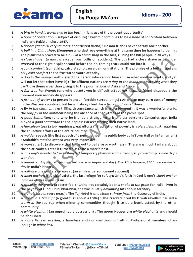 200 Idioms - by Pooja Ma'Am | PDF