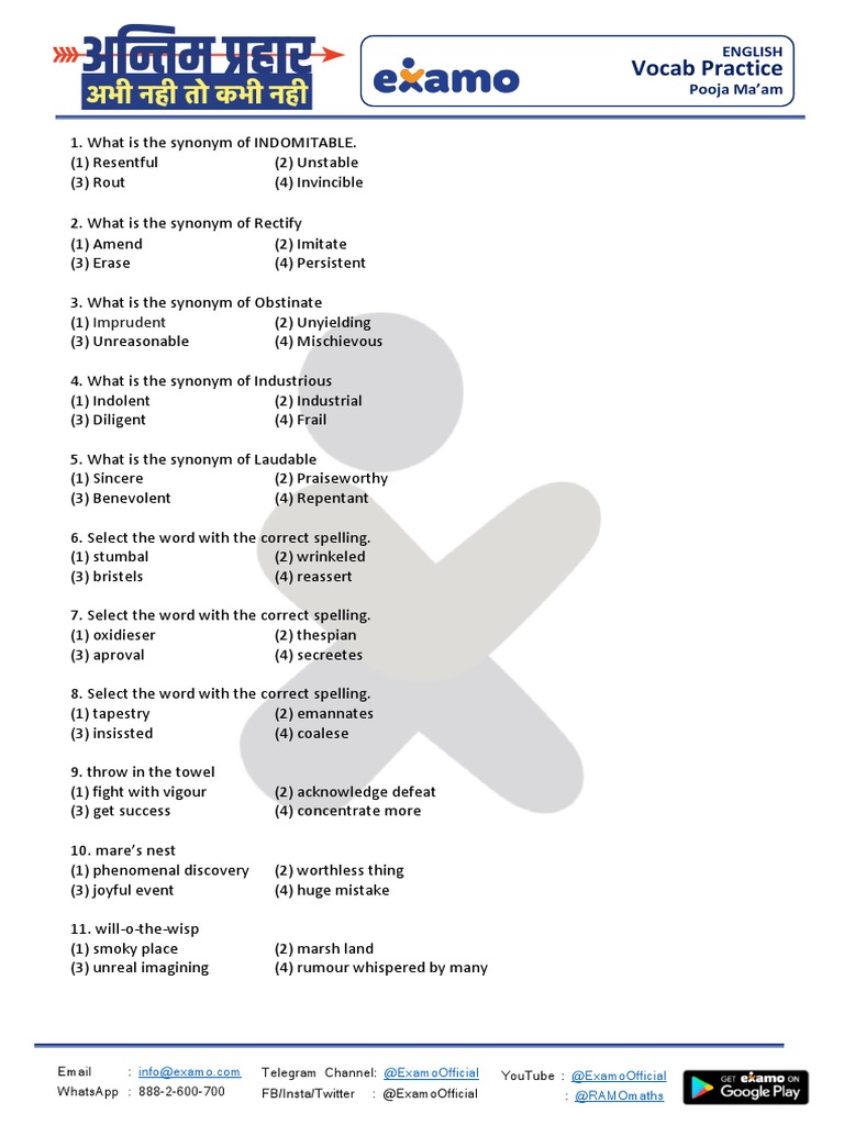 Vocab Practice - by Pooja Ma'Am | PDF