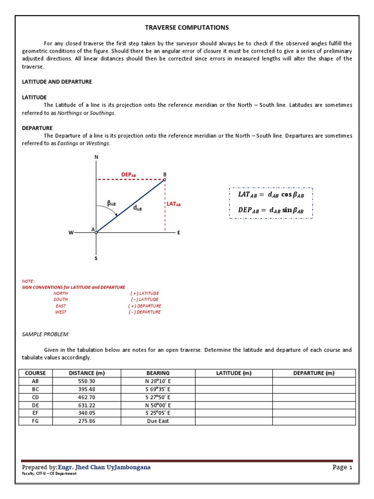 Topic 5 - Traverse Computations | PDF | Surveying | Latitude
