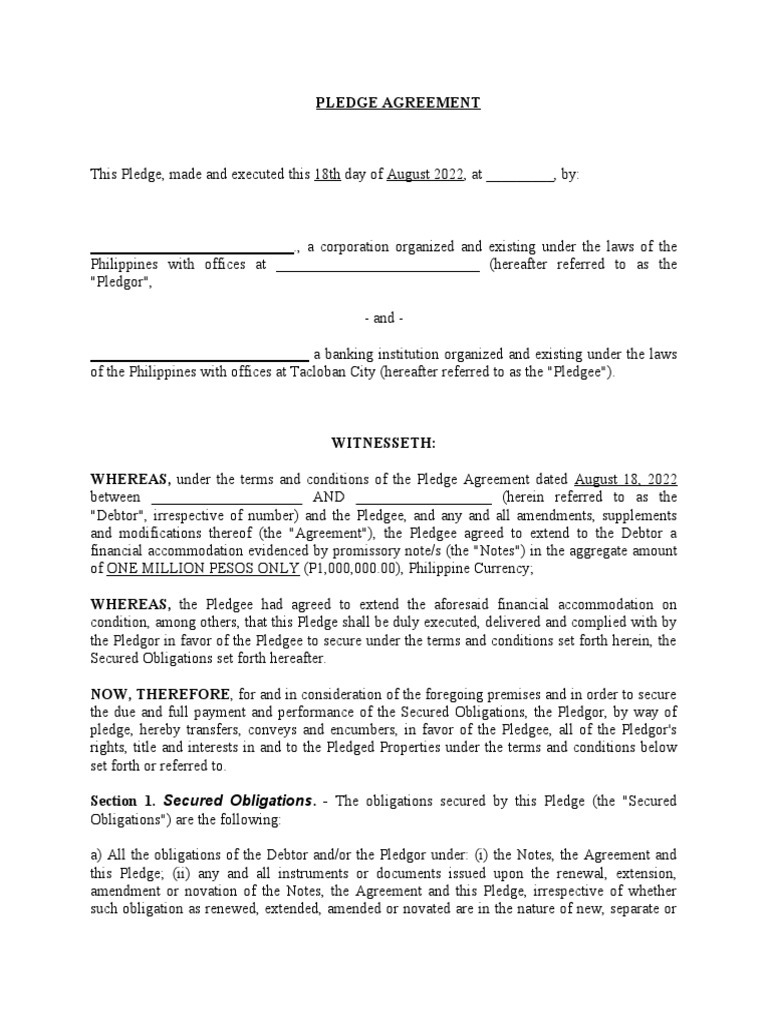 Pledge Agreement | Download Free PDF | Stocks | Deed