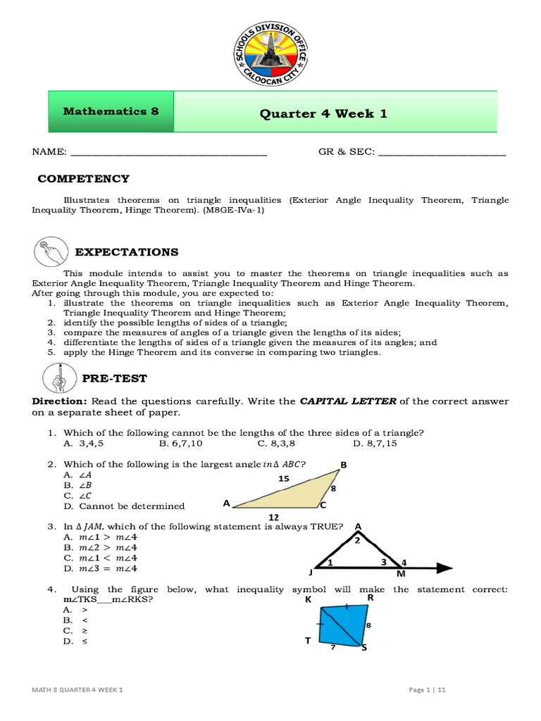 Math 8 QTR 4 Week 1 | PDF | Triangle | Angle