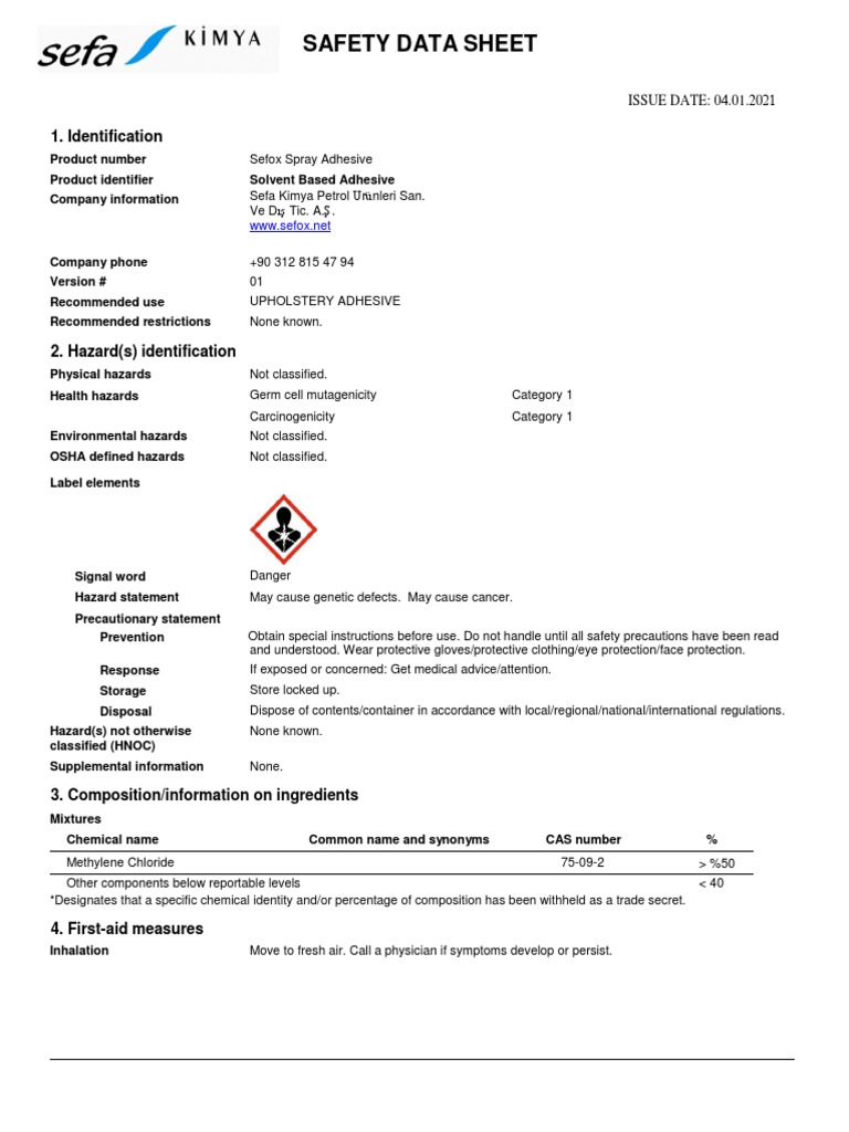 Sefox Spray Adhesi̇ve MSDS | PDF | Toxicity | Personal Protective Equipment