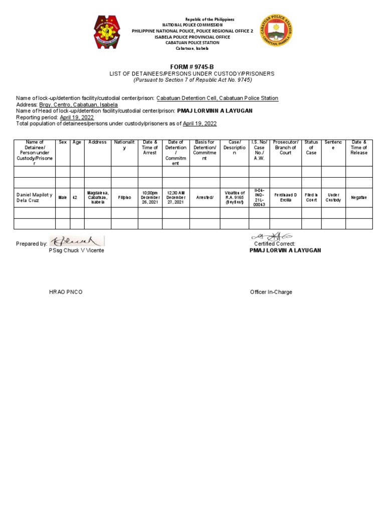 Form 9745-B | PDF | Detention (Imprisonment) | Public Sphere