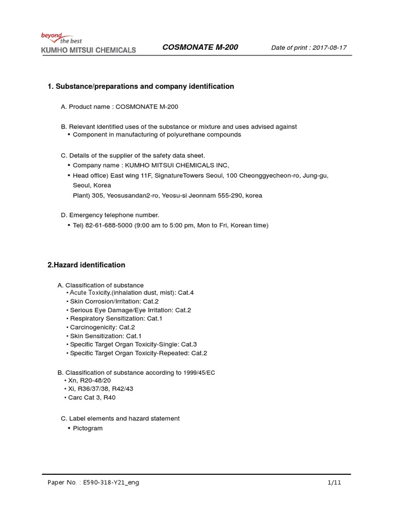 (MSDS) M-200 | PDF | Dangerous Goods | Water