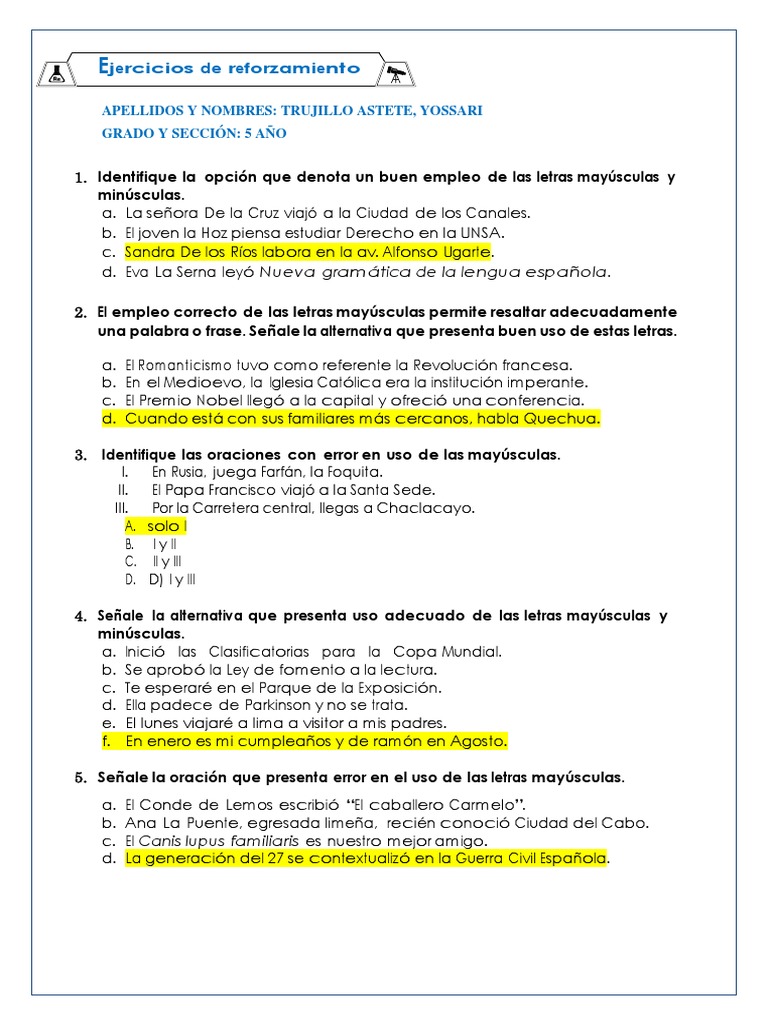 Pràctica Calificada I - Uso de Mayusculas 4 - 5 Secundaria | PDF