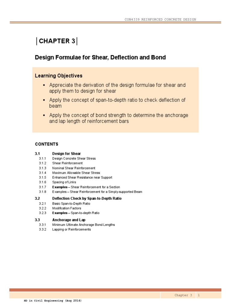 CH 3 Deisgn Formulae For Shear, Deflection and Bond | PDF | Beam ...