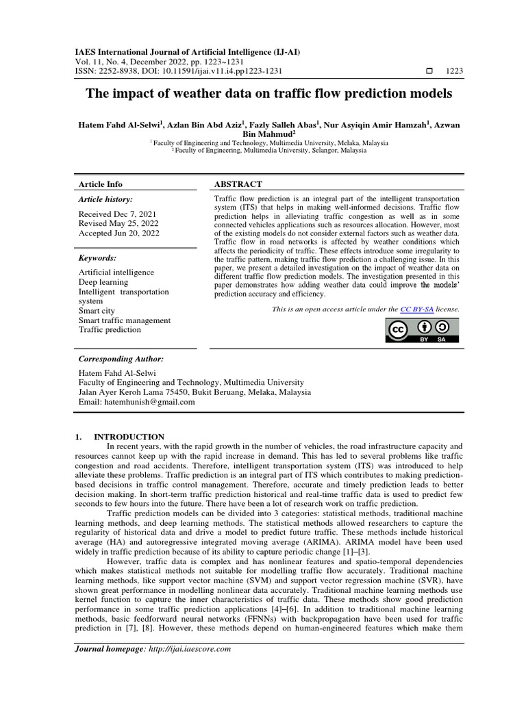The Impact of Weather Data On Traffic Flow Prediction Models | PDF ... The Impact of Weather Data On Traffic Flow Prediction Models | PDF ...