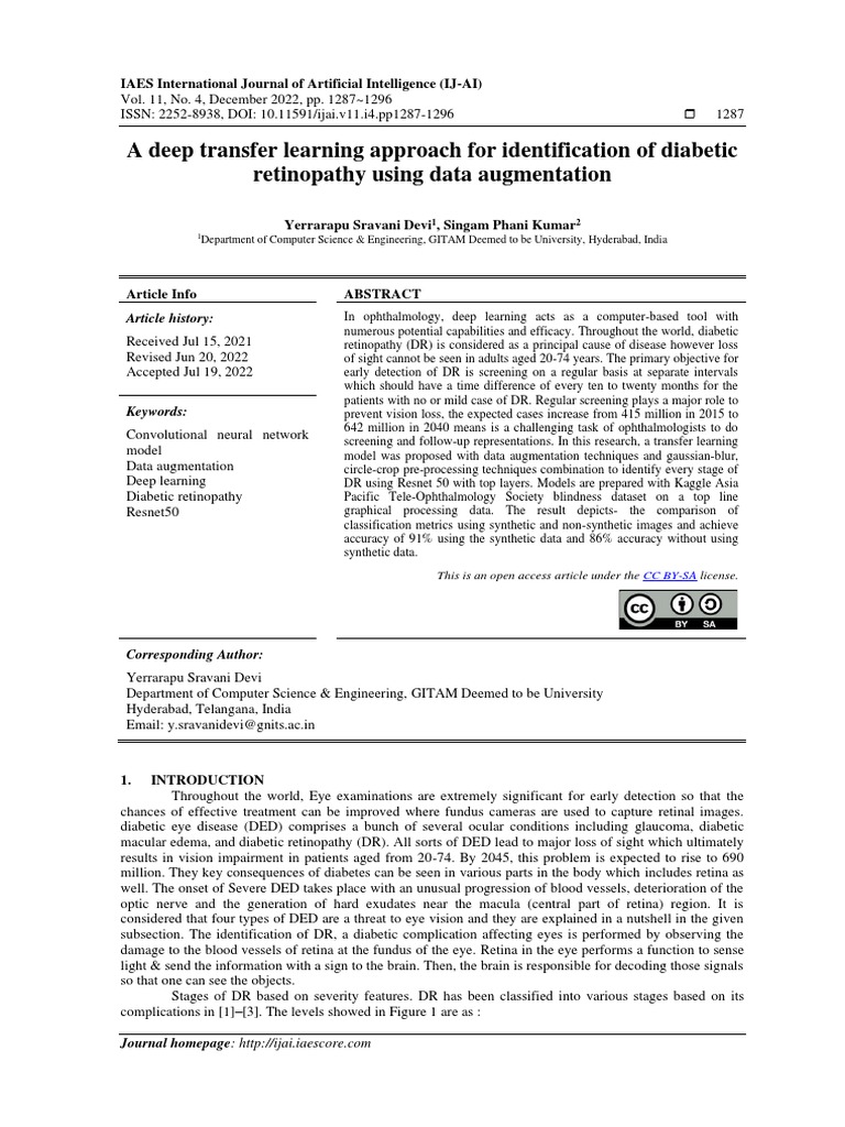 A Deep Transfer Learning Approach For Identification of Diabetic Retinopathy Using Data ...