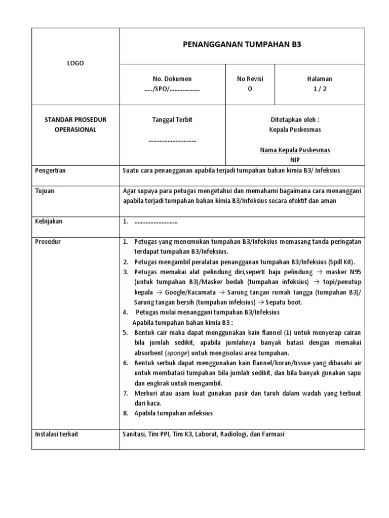 Prosedur Penanganan Tumpahan B3 | PDF