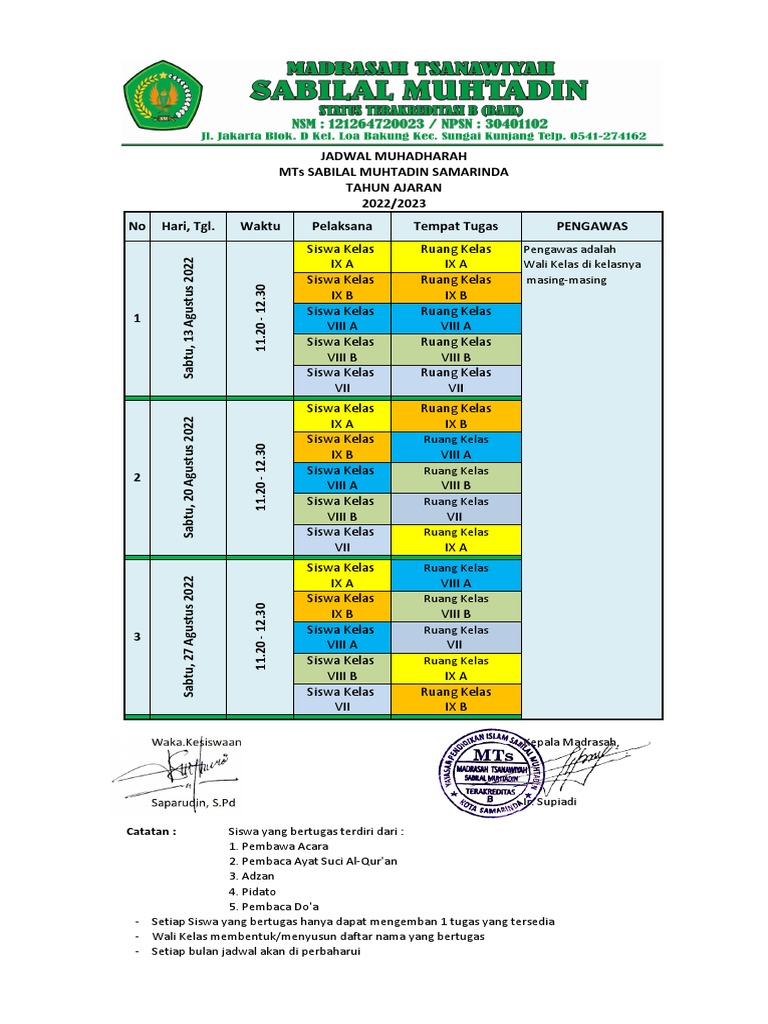 Jadwal Muhadharah | PDF