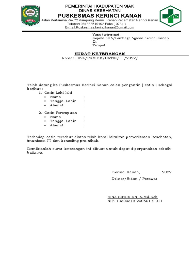 Surat Keterangan Catin 2021 | PDF