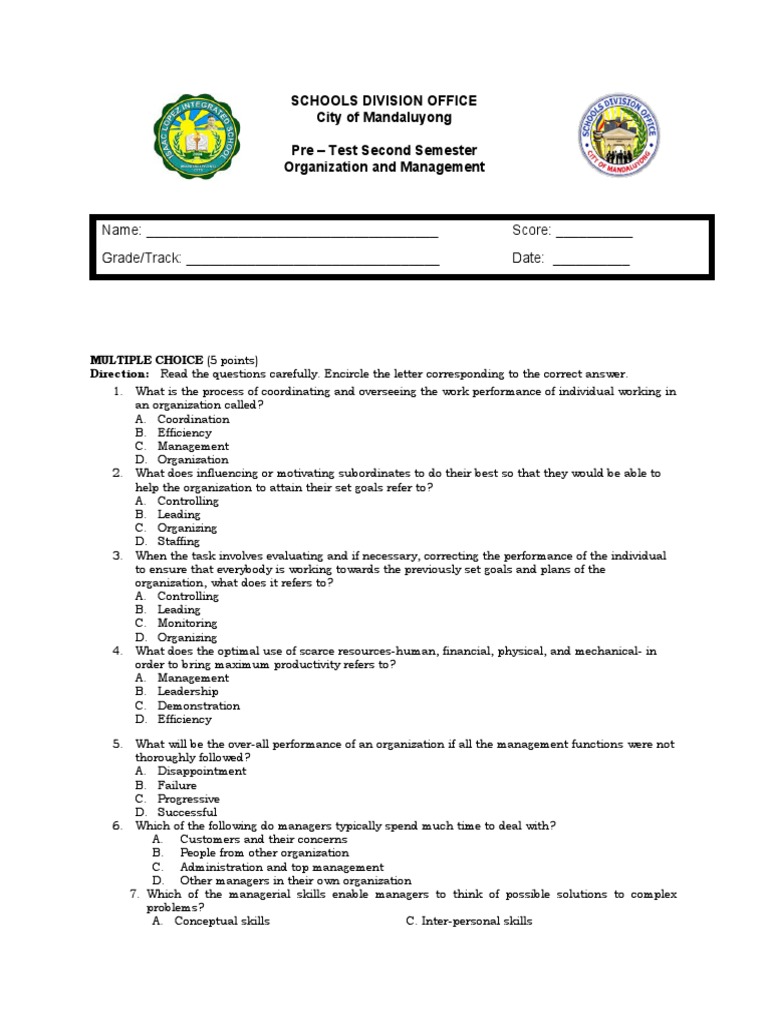 Schools Division Office Pre-Test Exam | PDF