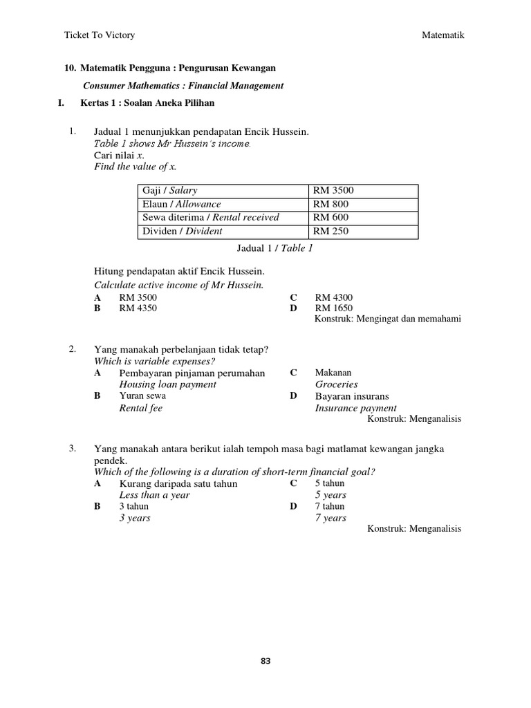 Matematik Pengguna Pengurusan Kewangan | PDF