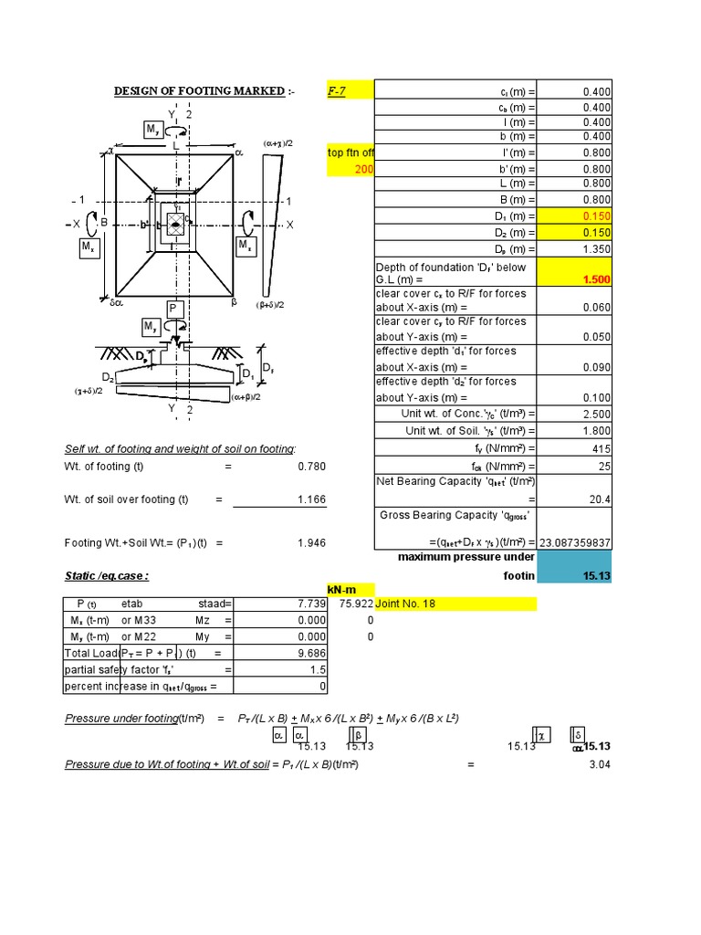 Isolated Footing Design Excel Sheet | PDF | Soil Science | Structural Engineering
