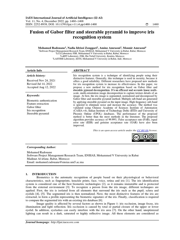 Fusion of Gabor Filter and Steerable Pyramid To Improve Iris ...
