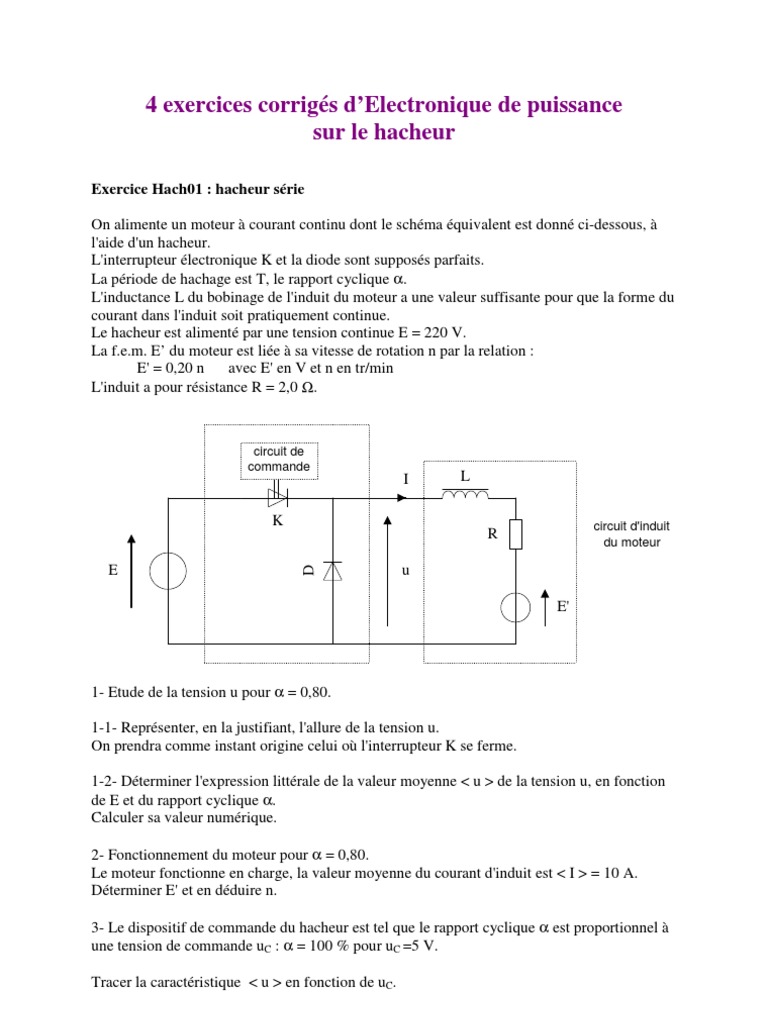 Exercices-Corr Hacheur | PDF | Puissance (physique) | Ingénierie électronique
