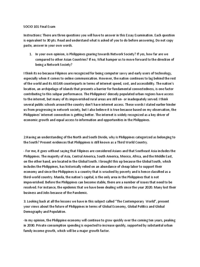SOCIO 101 Final Exam | PDF | Philippines | Internet