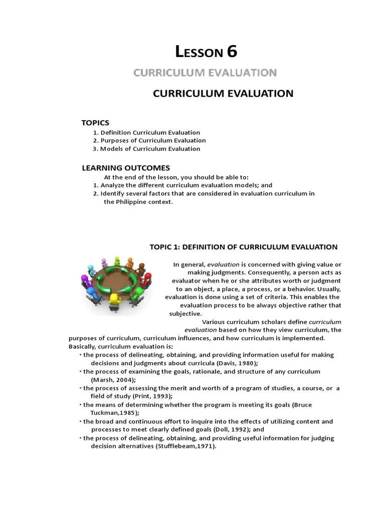 Lesson 6 Currcilum Evaluation | PDF | Curriculum | Evaluation