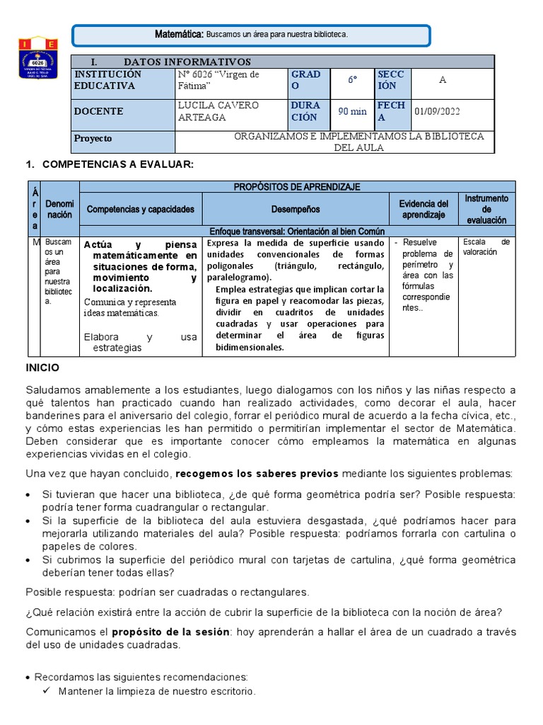 MATE Area Del Rombo de Nuestra Biblioteca | PDF | Evaluación | Aprendizaje