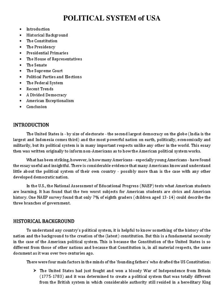 POLITICAL SYSTEM of USA | PDF | United States House Of Representatives ...