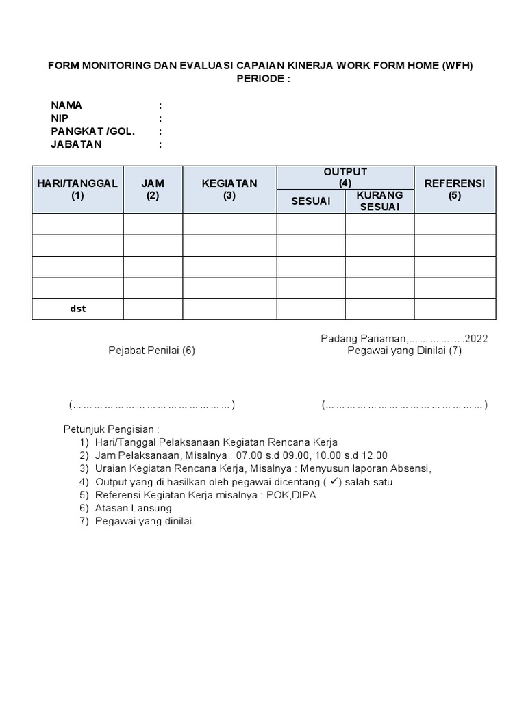 Form Monitoring Dan Evaluasi Kerja WFH | PDF