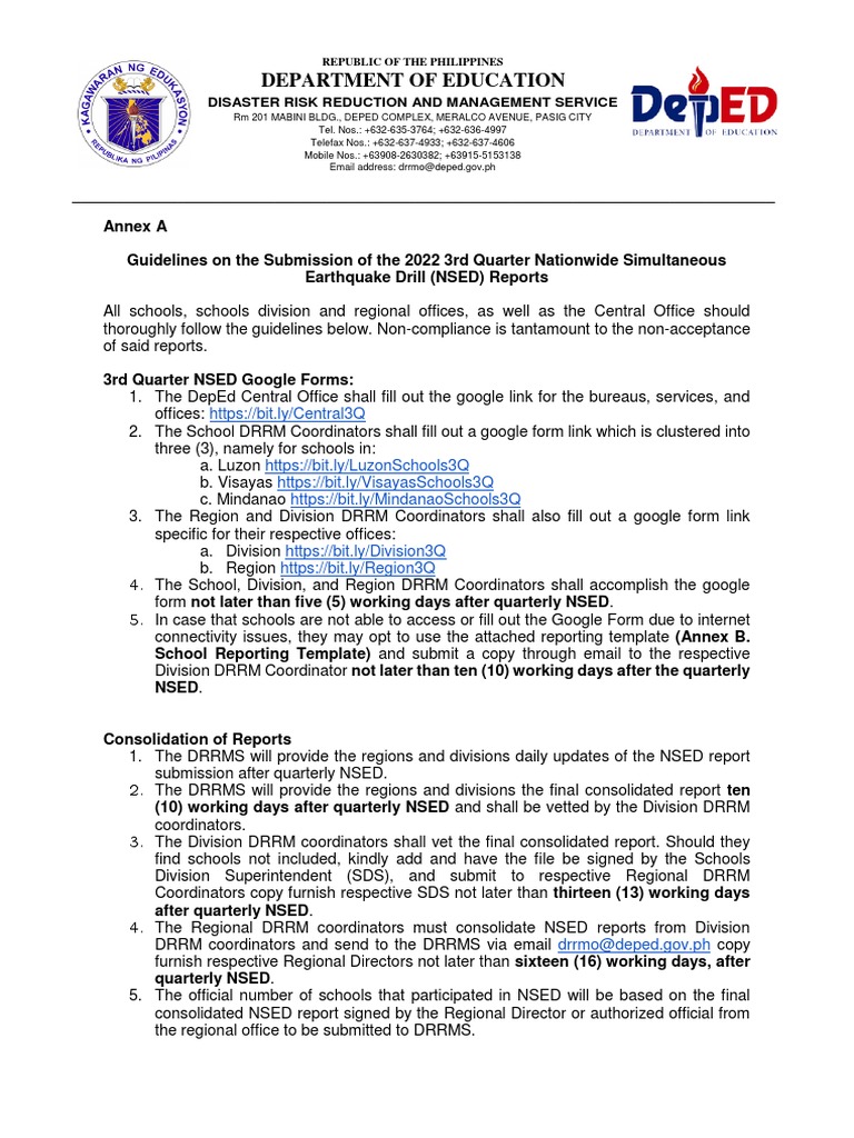 Annex A. Guidelines On The Submission of The 2022 3rd Quarter ...