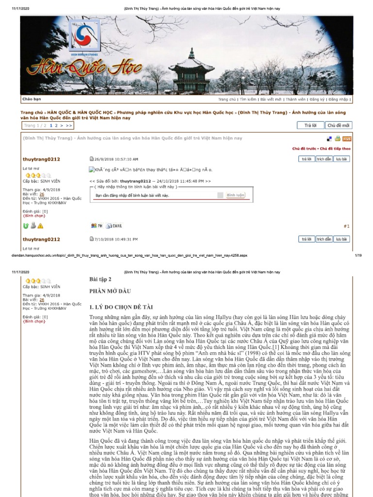 (Đinh Thị Thùy Trang) - Ảnh hưởng của l... àn Quốc đến giới trẻ Việt Nam hiện nay | PDF