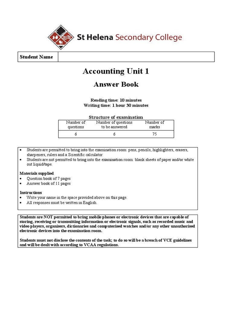 Unit 1 Practice Exam Answer Booklet 2022 | PDF | Financial Services ...