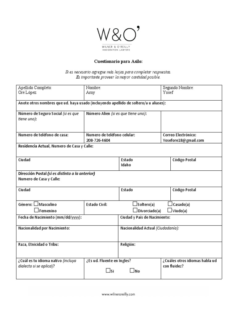 Solicitud de Asilo: Formulario de Información Personal y Familiar | PDF