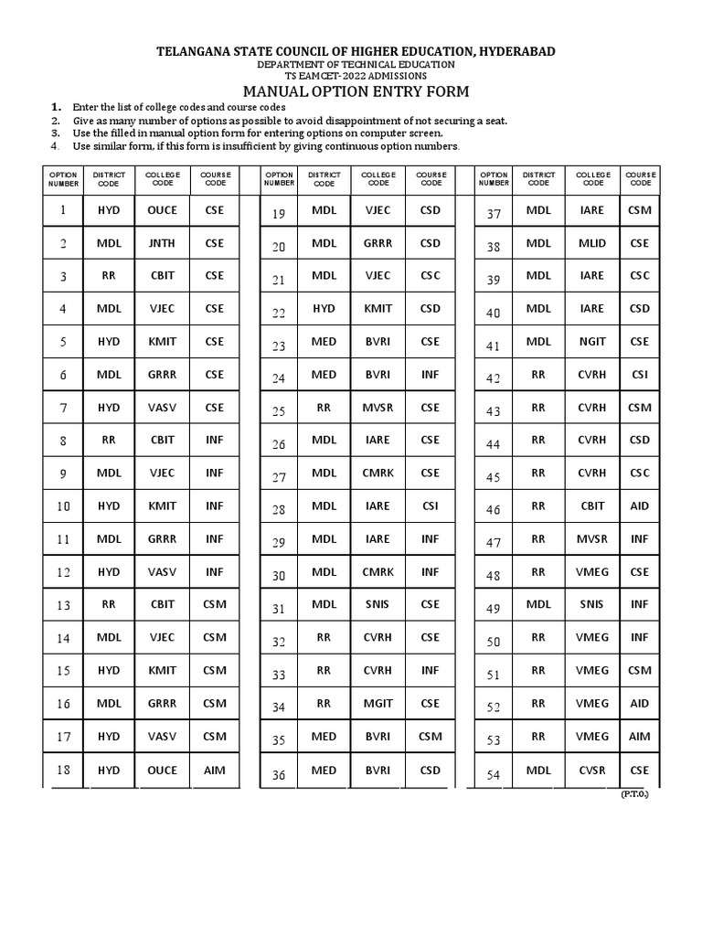 Manual Option Entry Form Final | PDF