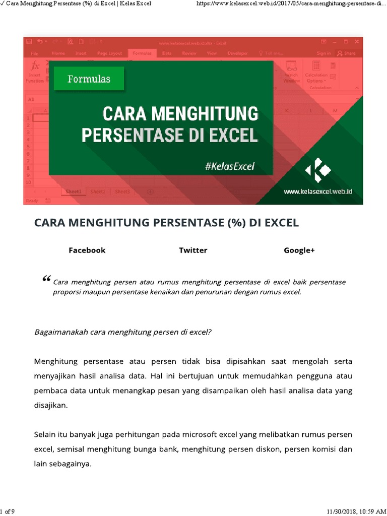 Cara Menghitung Persentase (%) Di Excel - Kelas Excel | PDF
