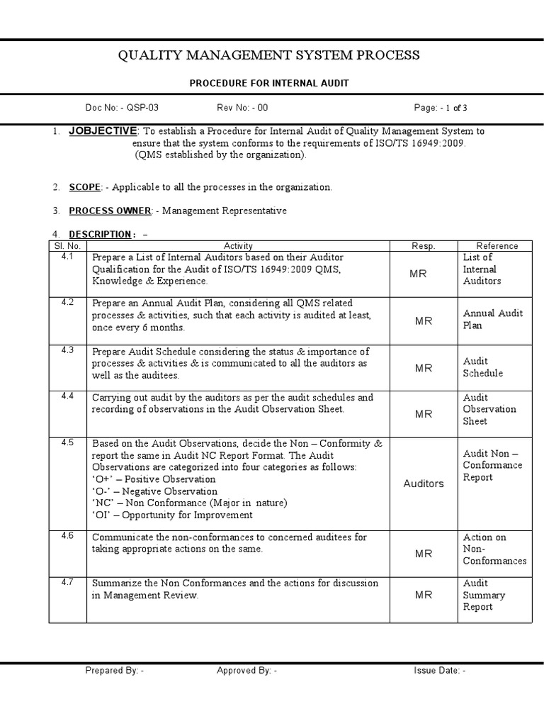 Internal Audit Procedure for QMS | PDF | Audit | Quality Management System