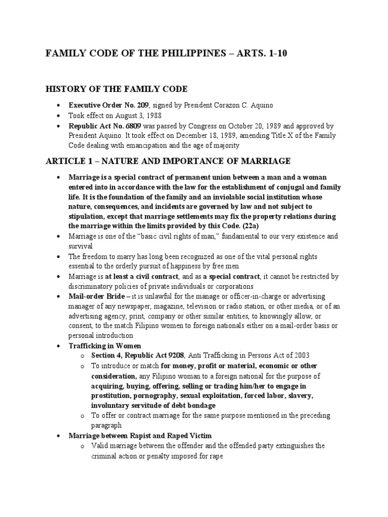 Persons and Family Relations - Family Code Arts 1-10 | PDF | Marriage | Marriage License