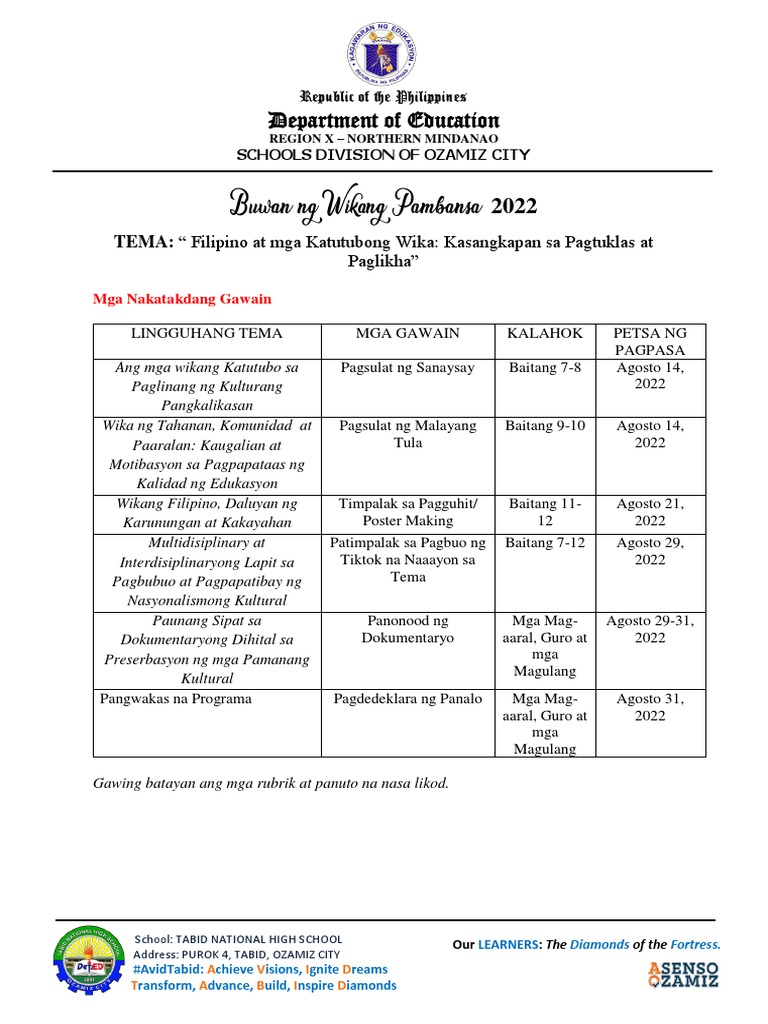 Buwan NG Wikang Pambansa 2022 Matrix | PDF Buwan NG Wikang Pambansa 2022 Matrix | PDF