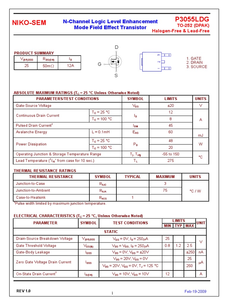 p3055ldg Niko | PDF | Field Effect Transistor | Electrical Components