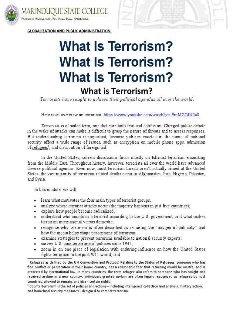 Globalization Module Terrorism | PDF | Ku Klux Klan | Extremism