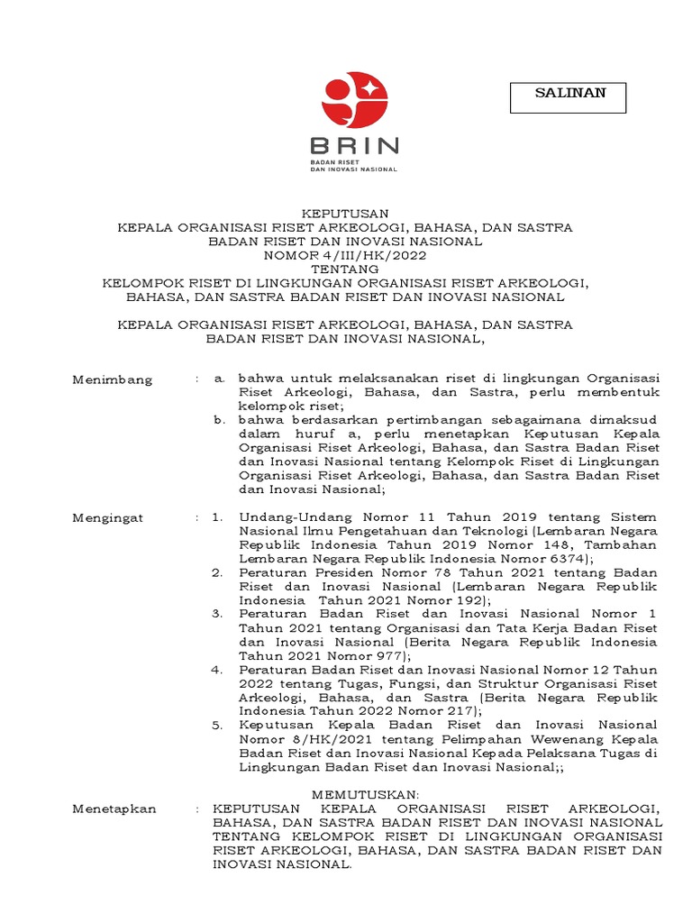 Pembentukan Kelompok Riset Arkeologi | PDF