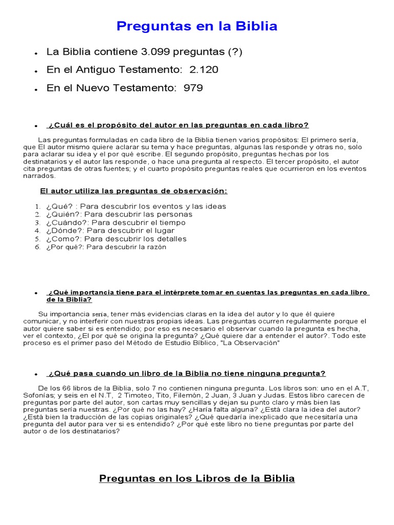 08 Preguntas en La Biblia | PDF | Biblia | Textos Religiosos